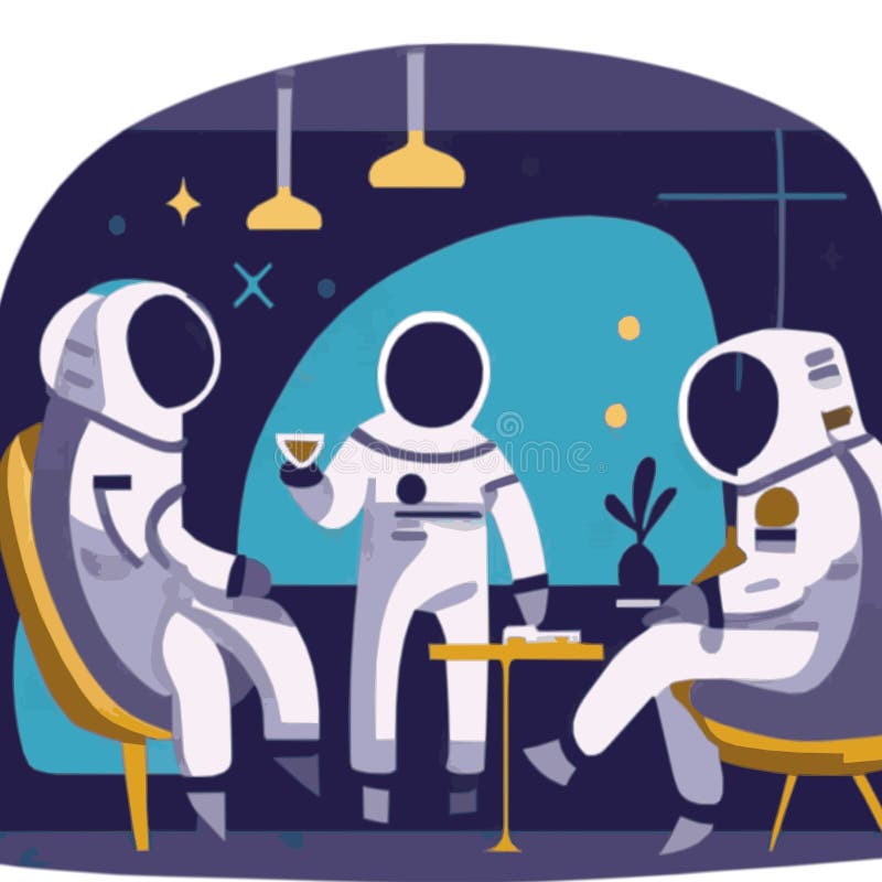 Astronauts Socializing in Space Lounge Vector Illustration Design Stock ...
