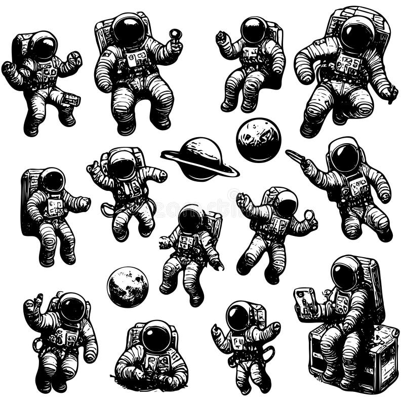 Astronauts Space Mission Poster Set, Hand Drawn Sketch Vector ...