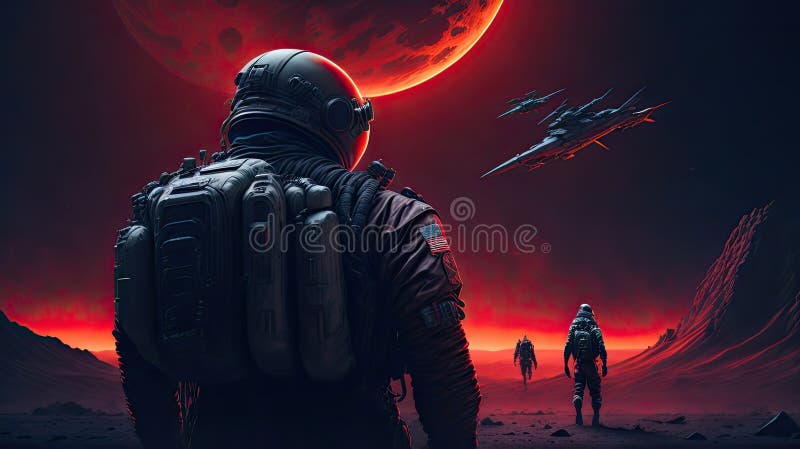 Astronauts in Spacesuit Against the Background of the Planet, Spaceman ...