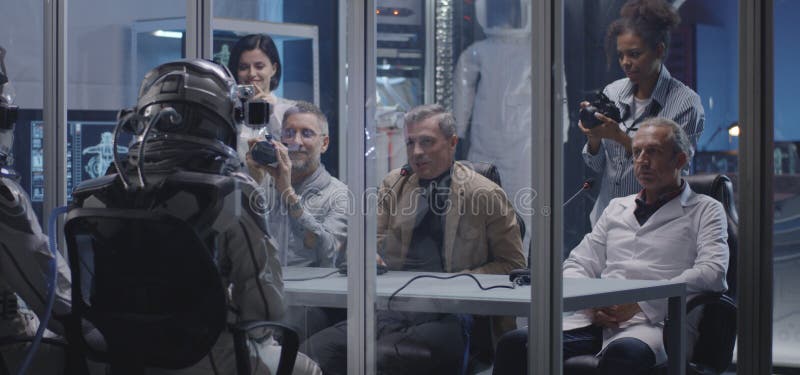 Astronauts Talking at Pre-flight Press Conference Stock Image - Image ...