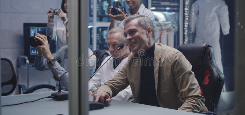 Astronauts Talking with Journalists before Departure Stock Photo ...