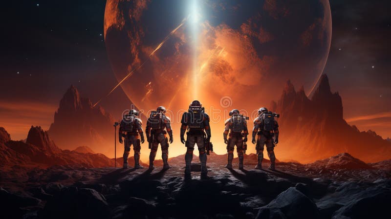 Astronauts Team is Walking on the Moon. Ai Generative Stock ...