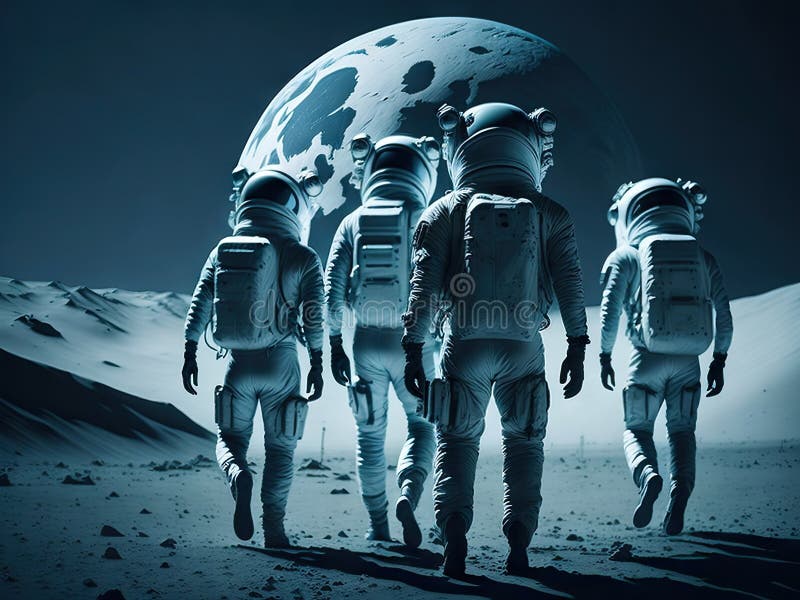 Astronauts Team is Walking on the Moon. Ai Generative Stock ...