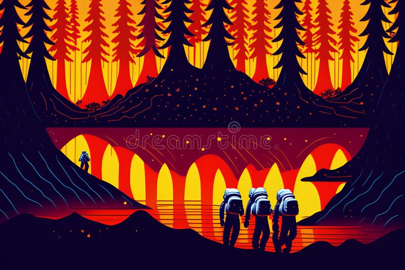 Astronauts Wading through Burning Lava Forest, Generative AI ...
