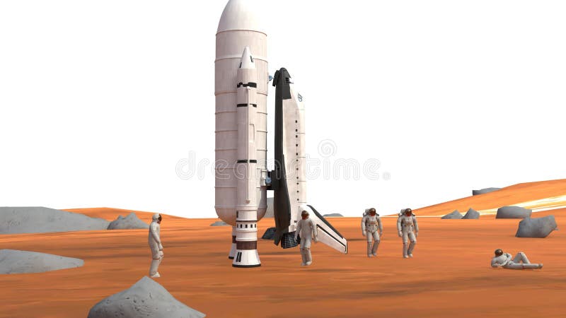 Astronauts are Walking Around Space Shuttle on Mars Planet Stock ...