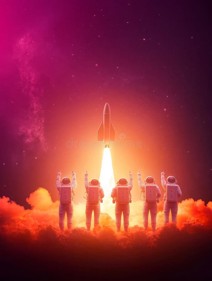 Astronauts Watching Rocket Launch Five Astronauts Watch a Rocket Launch ...