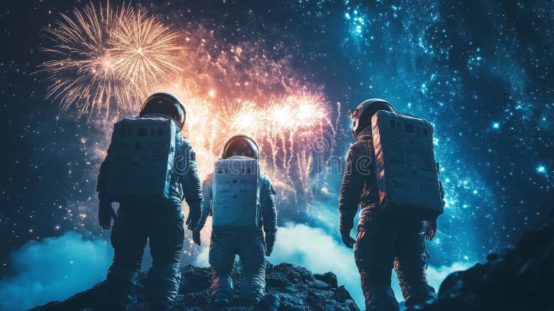 Astronauts Witnessing Spectacular Fireworks Display in Space Stock ...