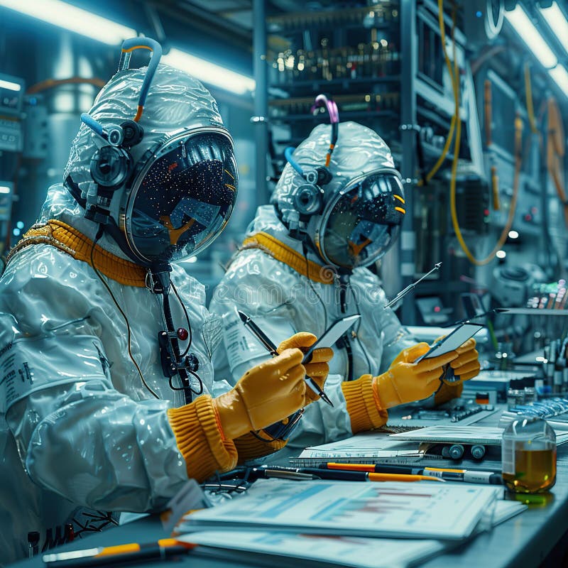 Astronauts Working in a Futuristic Lab Stock Illustration ...