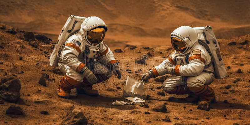 Astronauts Working on the Surface of Mars. Stock Illustration ...