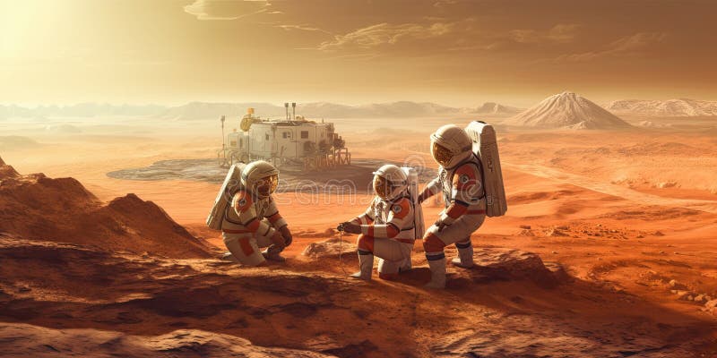 Astronauts Working on the Surface of Mars. Stock Illustration ...