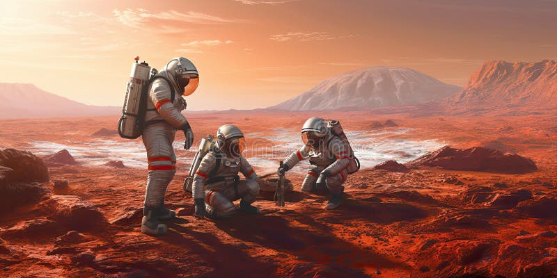Astronauts Working on the Surface of Mars. Stock Illustration ...