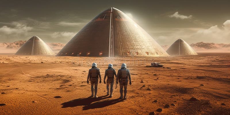 Astronauts Working on the Surface of Mars. Stock Illustration ...