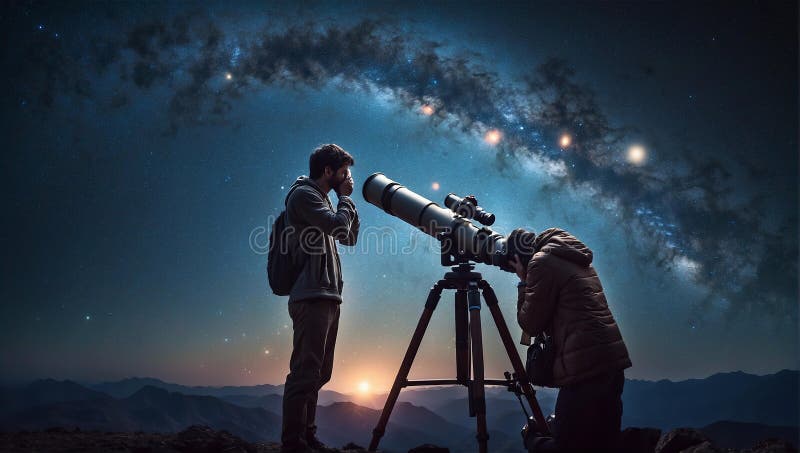 Astronomer Observing Stars through a Telescope Stock Illustration ...