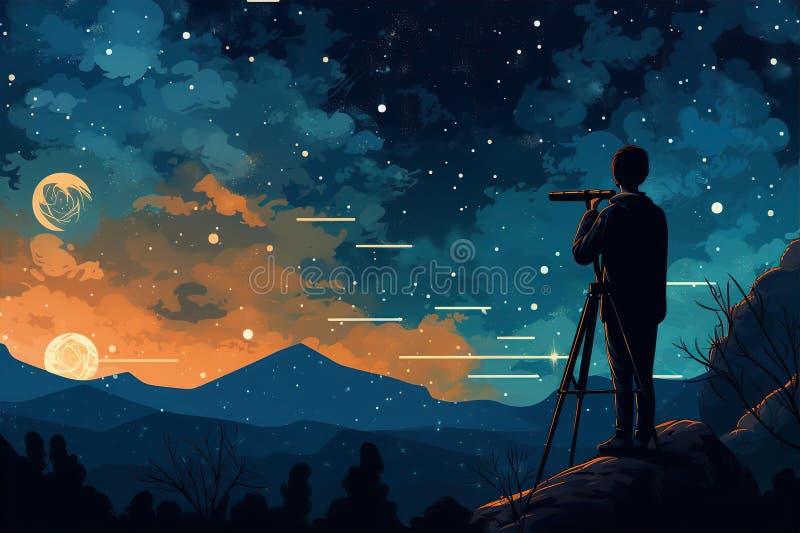Astronomer Observing Stars through a Telescope, Generated by AI Stock ...