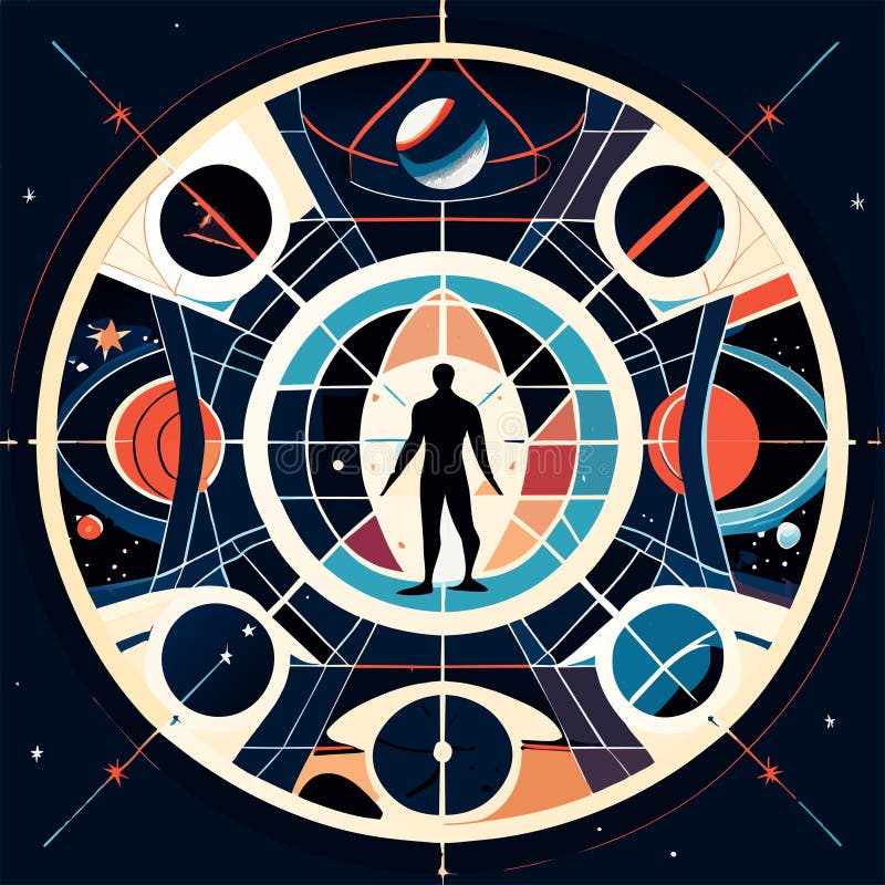 Astronomical Circle with Planets and Stars. Vector Illustration in Flat ...