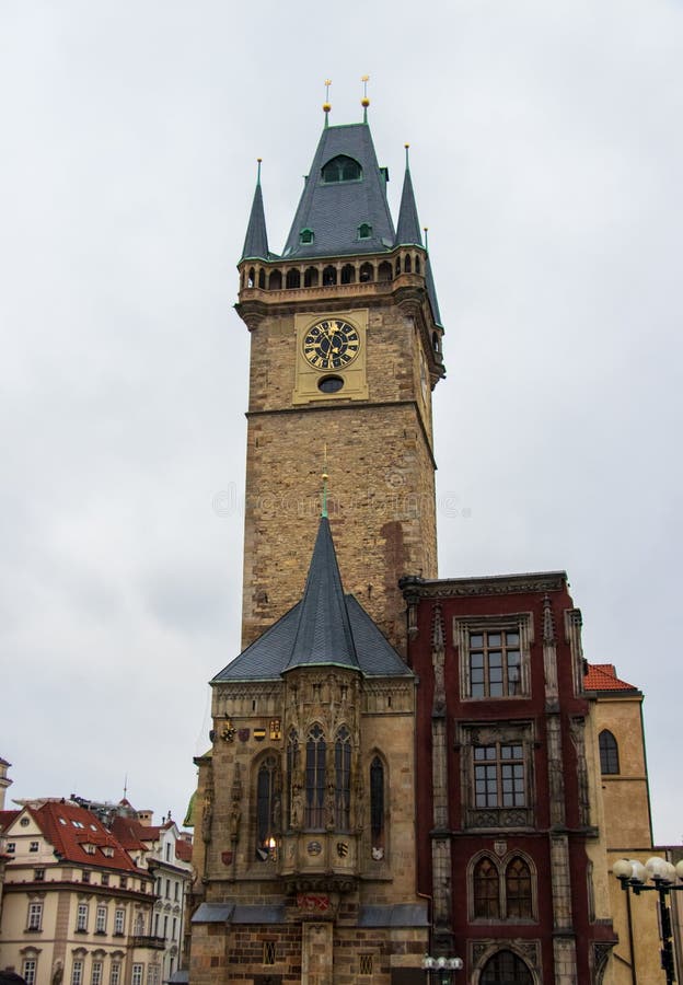 Astronomical Clock Tower Under a Clouded Sky in Prague Stock Image ...