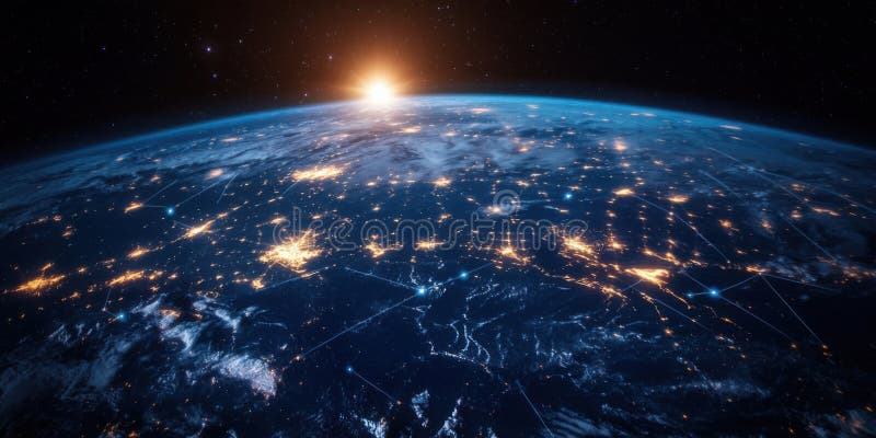 Astronomical Dawn As Seen from Space Showcasing Illuminated Cities and ...