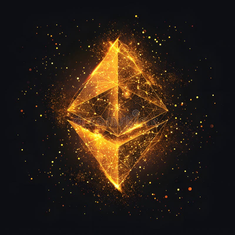 A Triangle Gold Object is Encircled by Amber Particles in Space Stock ...