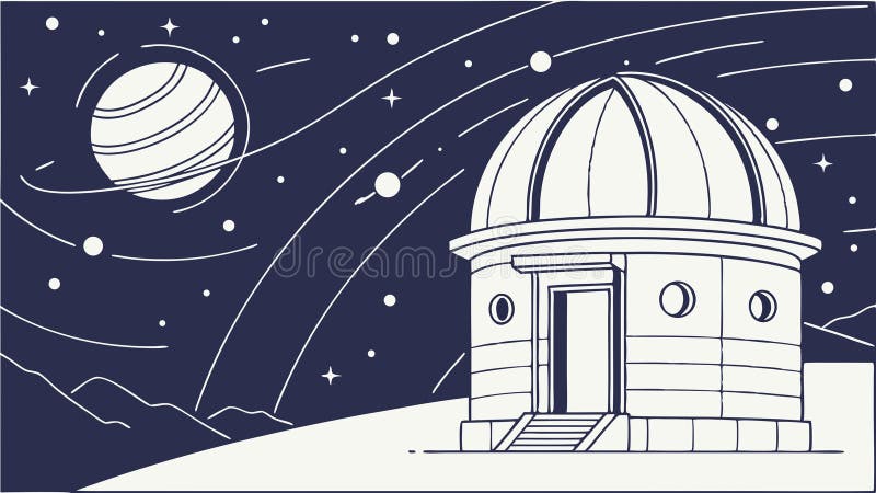 Astronomical Observatory Under a Starry Night Sky Vector Scene, Vector ...