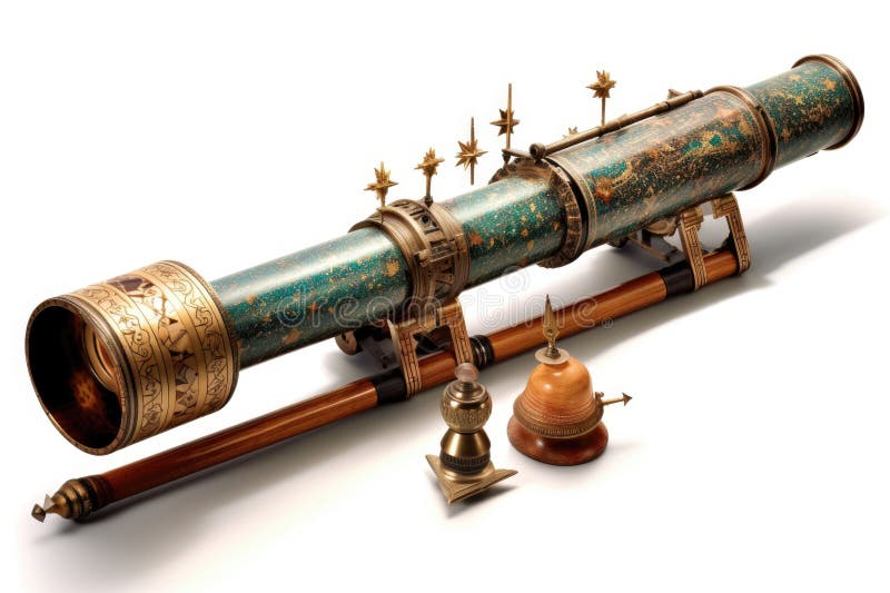 Astronomical Telescope with Star Chart and Compass Stock Illustration ...