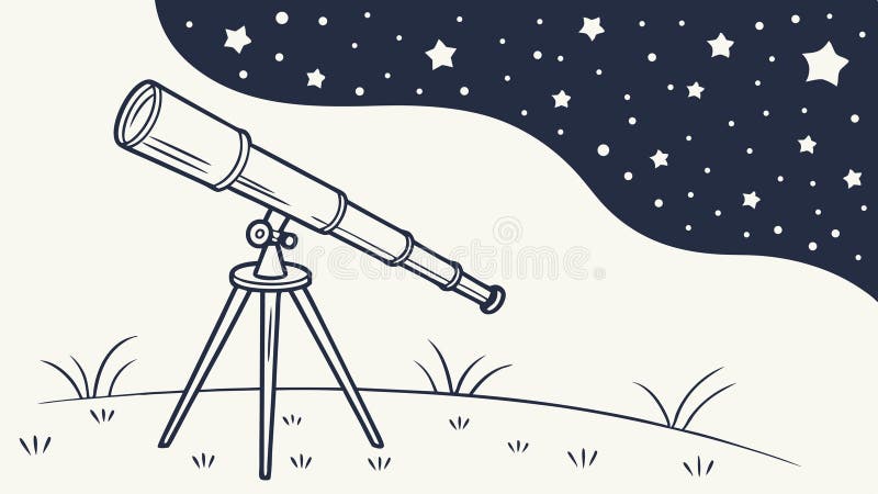 Astronomical Telescope Under Starry Sky, Science and Discovery, Vector ...