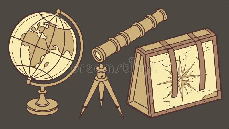 Astronomical Tools: Globe, Telescope, and Educational Books, Vector ...