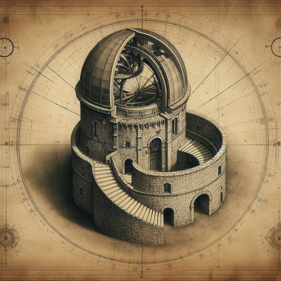 Astronomical Tower Plan with Circular Geometry Stock Illustration ...