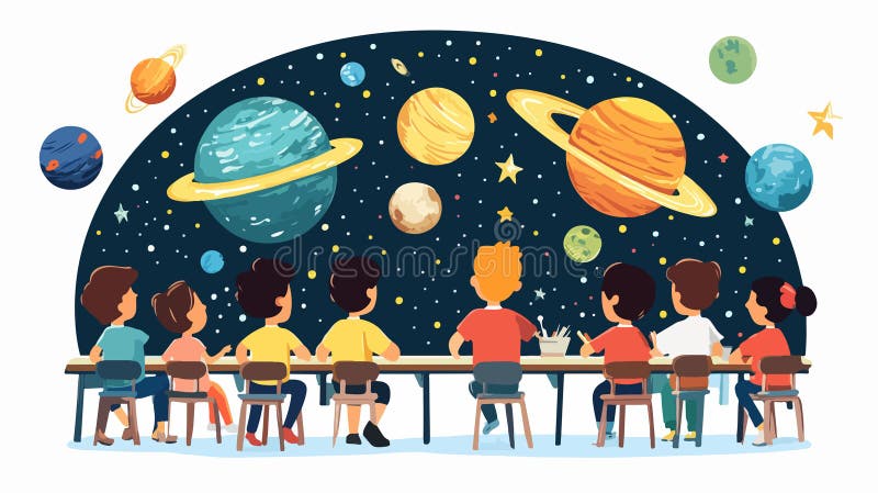 Astronomy Classroom: Teacher and Kids Engaged in Learning Stock Vector ... Astronomy Classroom: Teacher and Kids Engaged in Learning Stock Vector ...