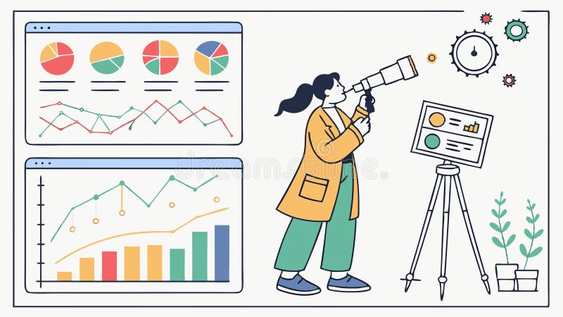 Astronomy and Cosmic Data Analysis: Observer with Telescope, Vector ...
