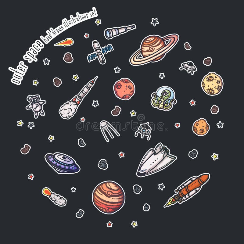 Astronomy Doodles Vector Concept. Stock Vector - Illustration of ...