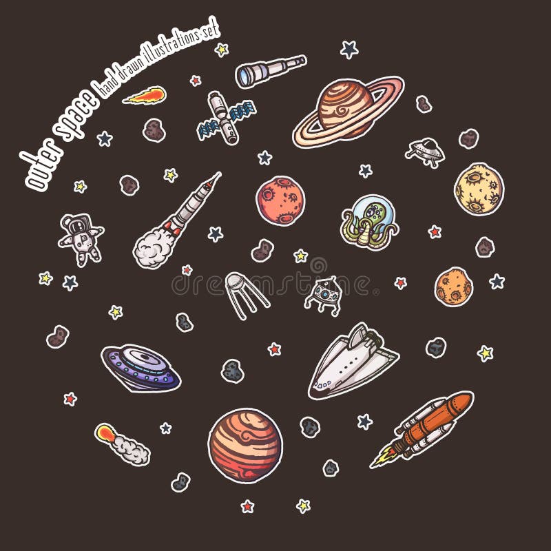 Astronomy Doodles Vector Concept. Stock Vector - Illustration of orbit ...