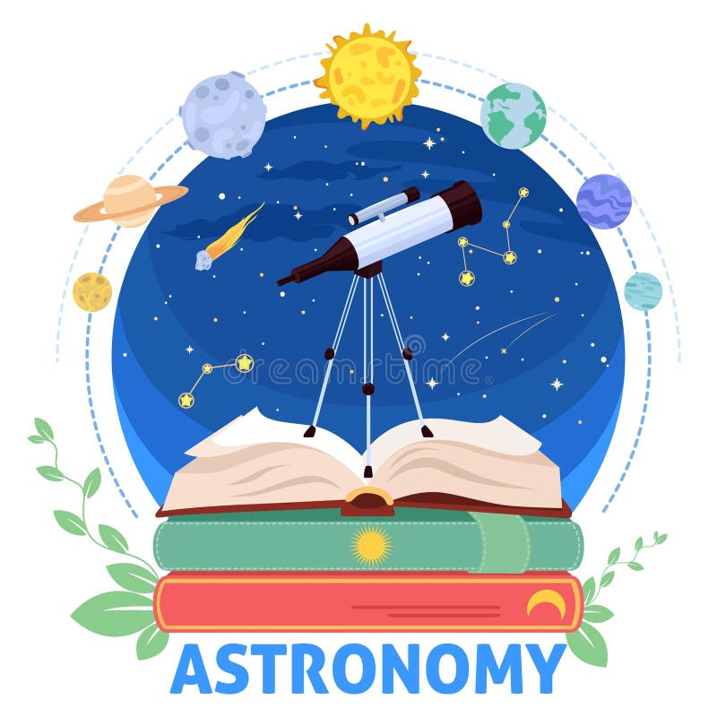 Astronomy Education Poster with Telescope on Books Stack Stock Vector ...