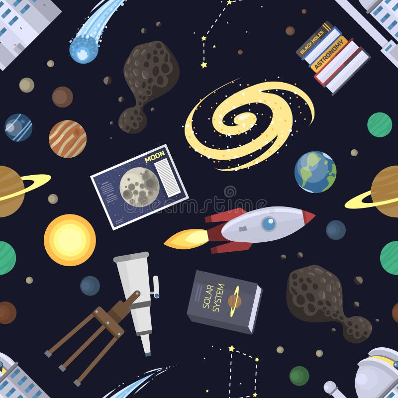 Astronomy Icons Stickers Vector Pattern Stock Vector - Illustration of ...