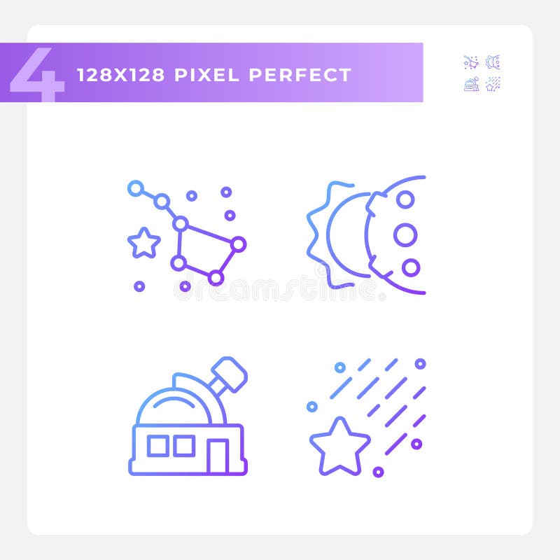 Astronomy Science Pixel Perfect Gradient Linear Vector Icons Set Stock ...