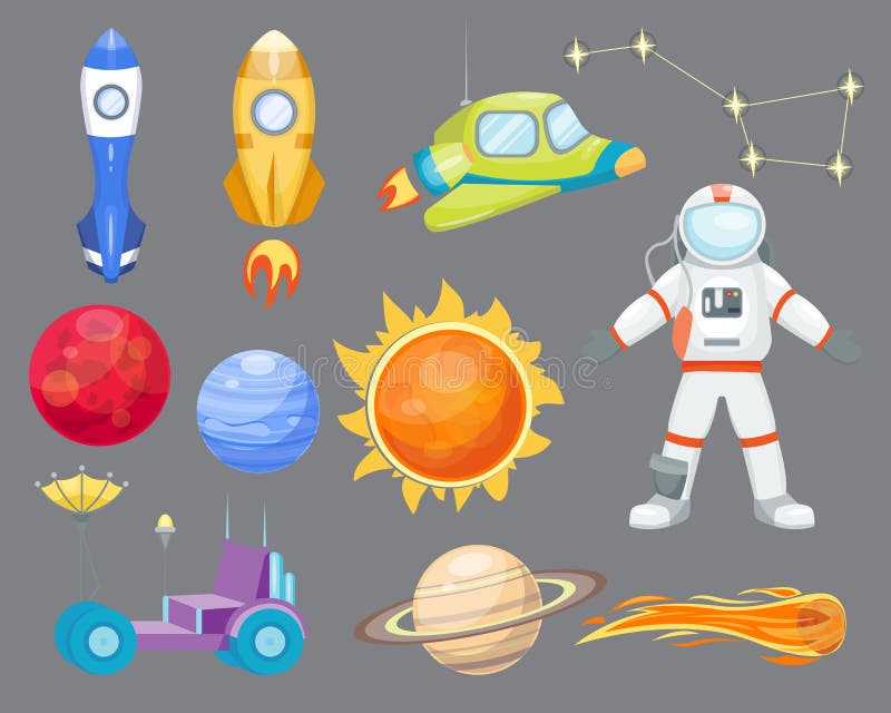 Astronomy Space Rocket Cartoon Set Vector Stock Vector Illustration