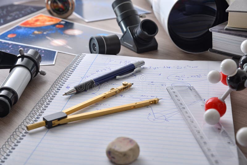 Astronomy Student Workspace with Bench with Study Material Elevated ...