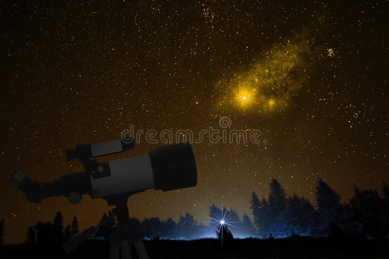 Astronomy. Viewing Beautiful Starry Sky through Telescope at Night ...