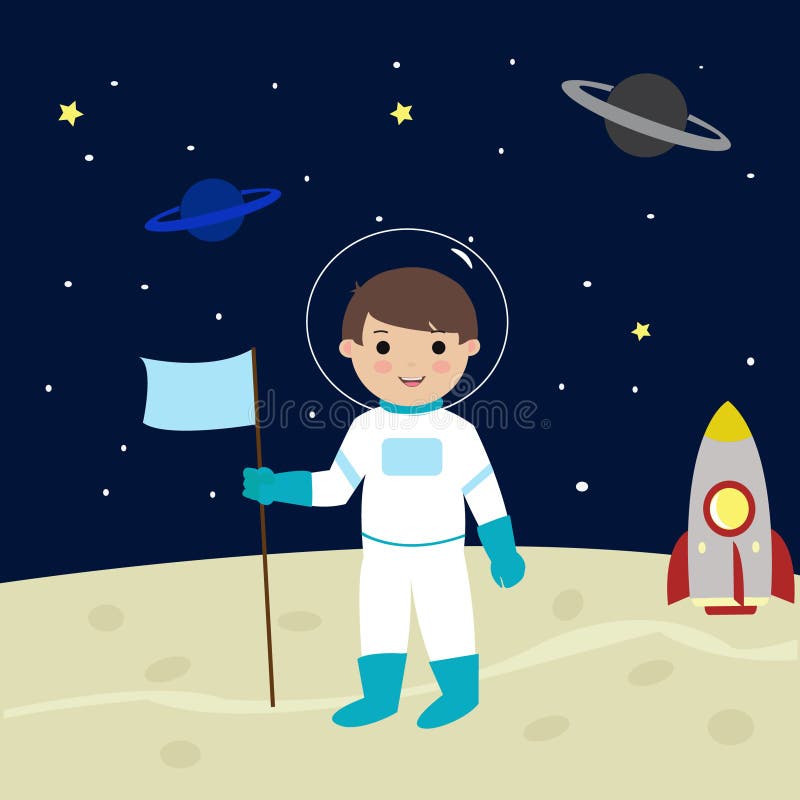 Kid Astronaut Landing on Moon Cartoon Vector Stock Vector ...