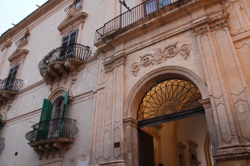 Astuto Palace in Noto in Sicily (italy) Stock Photo - Image of rail ...