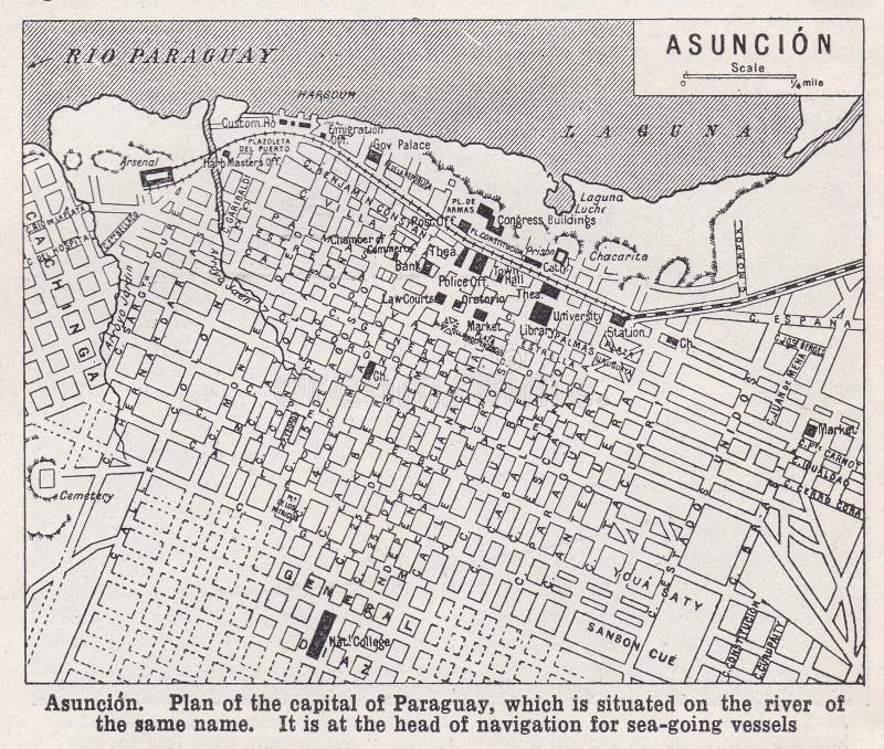 Vintage Plan Map of Asuncion Editorial Stock Photo - Illustration of ...