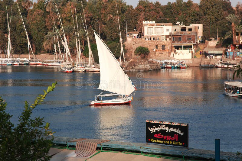 Aswan, Egypt - 27 Feb 2017: the Felucca on Nile River in Aswan, Egypt ...