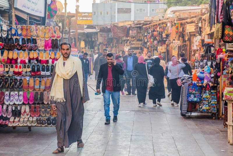 ASWAN, EGYPT: FEB 12, 2019: People at the Old Souk (market) in Aswan ...