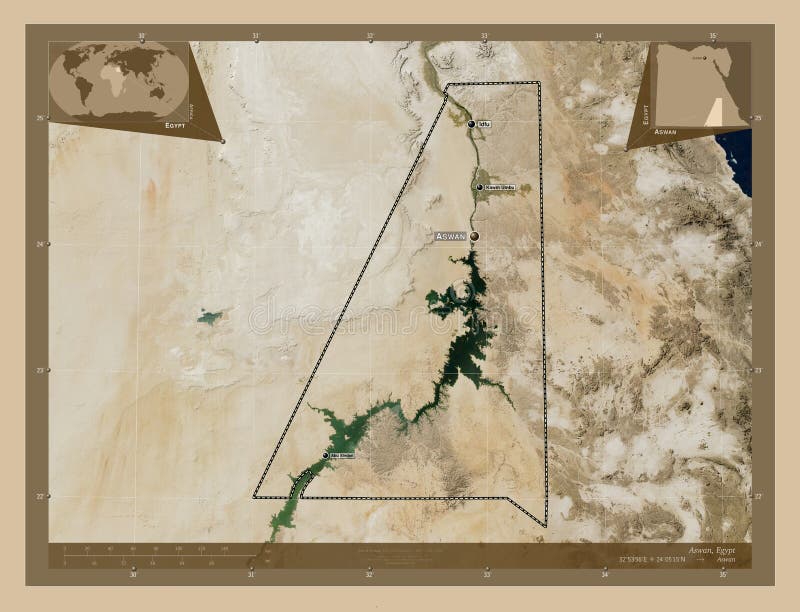 Aswan Egypt Low Res Satellite Labelled Points Of Cities Stock Illustration Illustration Of