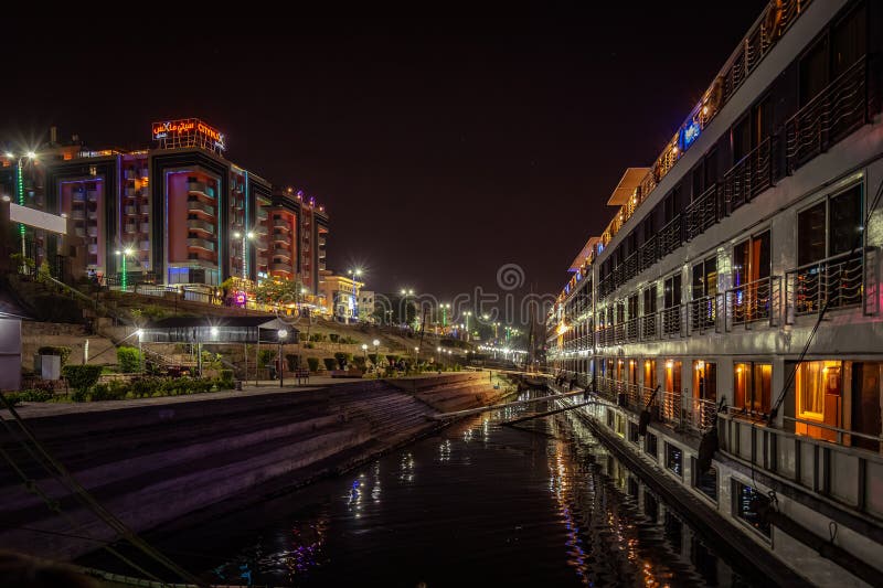Aswan, Egypt - Riverside Illuminated at Night Editorial Image - Image ...