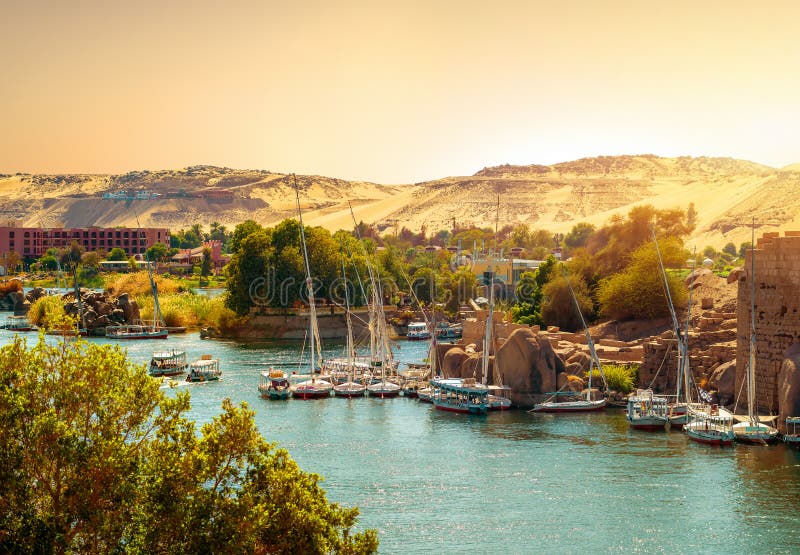 Aswan at sunset stock image. Image of cruise, aswan - 159634983