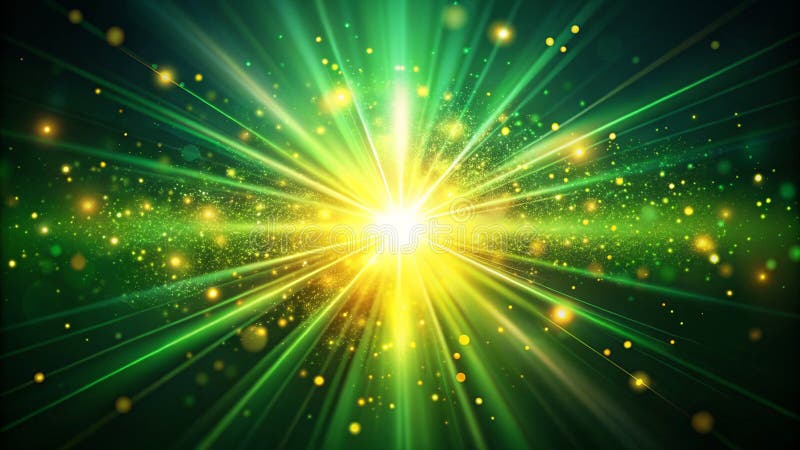 Asymmetric Green Light Burst, Abstract Beautiful Rays of Lights on Dark ...