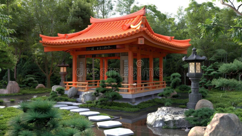 Asymmetrical 3d Model of a Japanese Temple Highlighting Unique Column ...