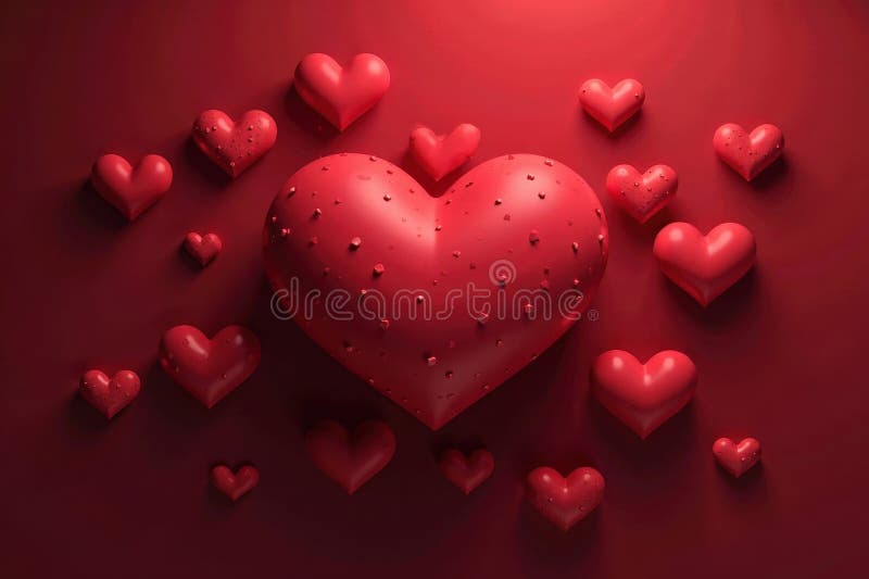 Asymmetrical Heart Motif; Deep Red Backdrop, Diverse Heart Sizes ...