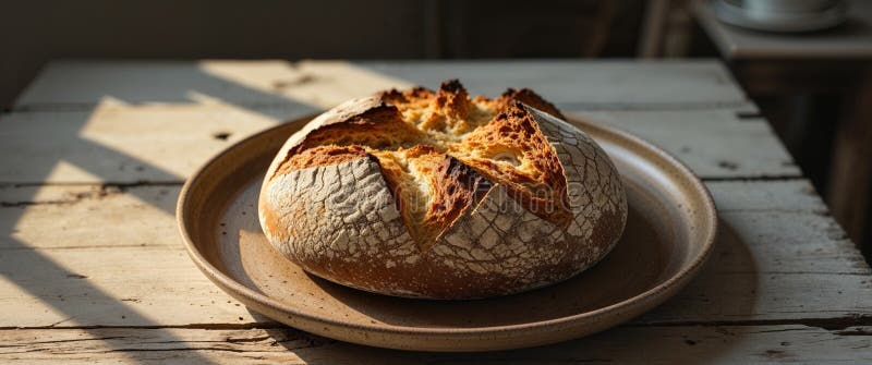 Asymmetrical Layout of Homemade Crusty Bread with Golden Crust on ...