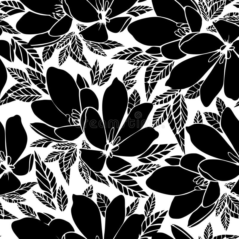 Asymmetrical Seamless Floral Black Outline Pattern on White Background ...